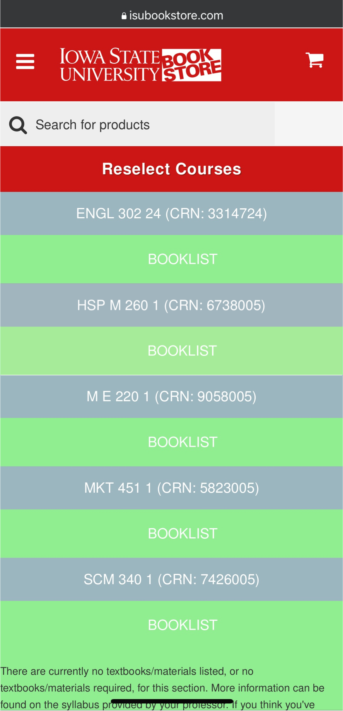 ISU Student Book Lists