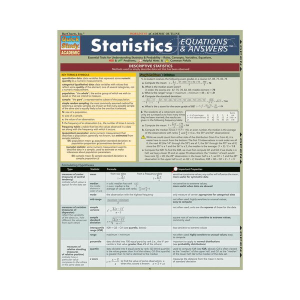 Statistics Equation and Answers - Quick Study Guide | ISU Book Store