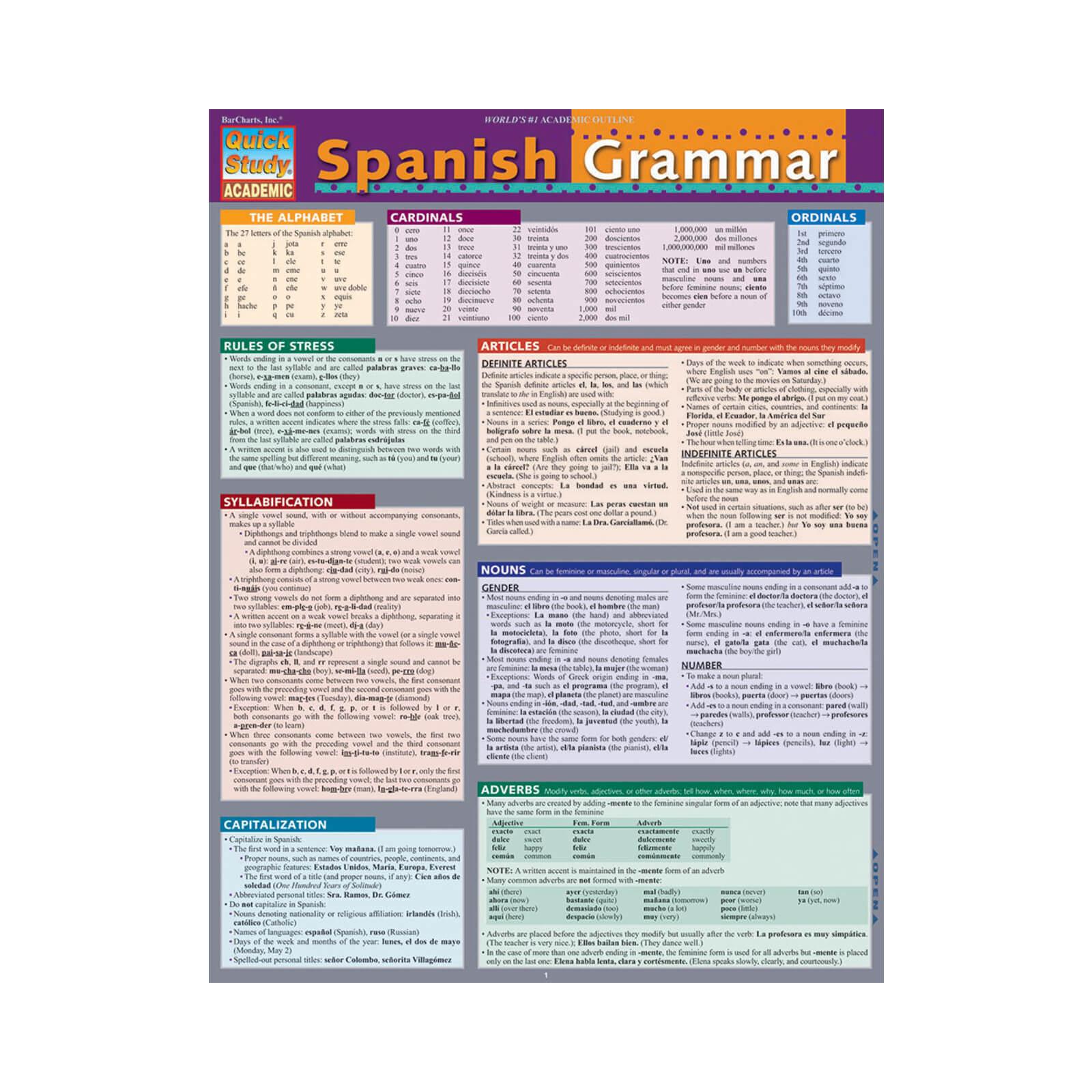 Spanish Grammar - Quick Study Guide | ISU Book Store