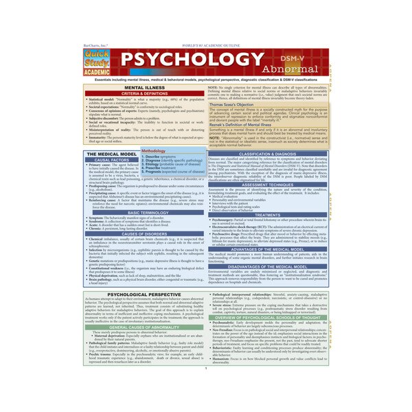 Psychology: Abnormal - Quick Study Guide | ISU Book Store