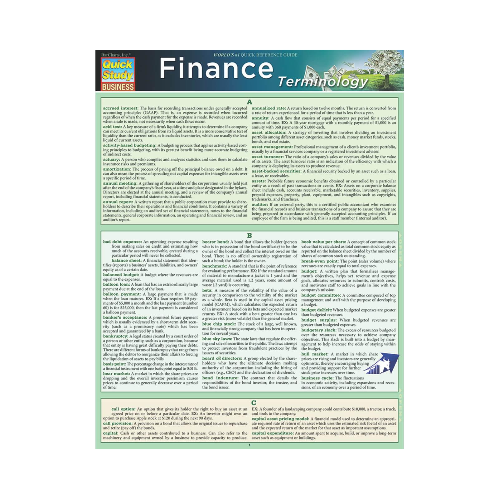 Finance Terminology - Quick Study Guide | ISU Book Store