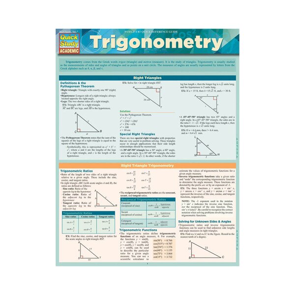 Trigonometry - Quick Study Guide | ISU Book Store
