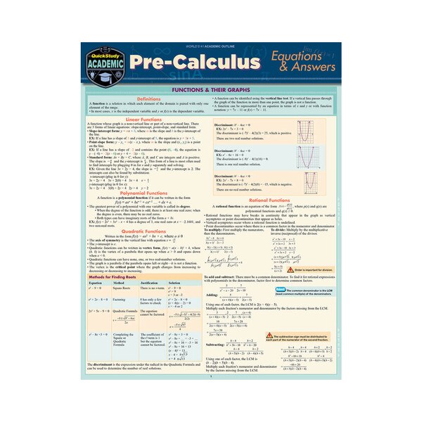 Precalculus Equations And Answers - Quick Study Guide | ISU Book Store