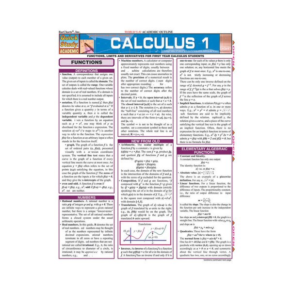 Calculus 1 Quick Study Guide | ISU Book Store