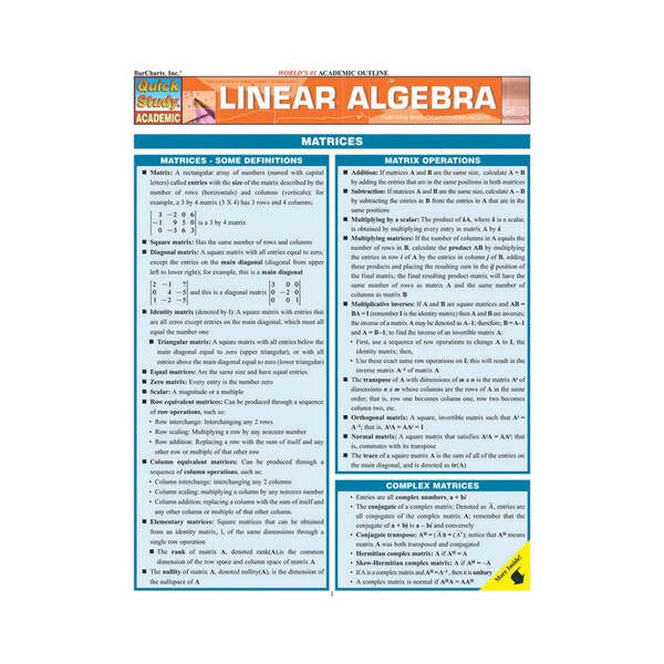 Linear Algebra Quick Study Guide | ISU Book Store