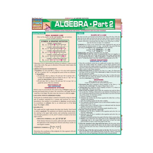 Algebra - Part 2 Quick Study Guide | ISU Book Store