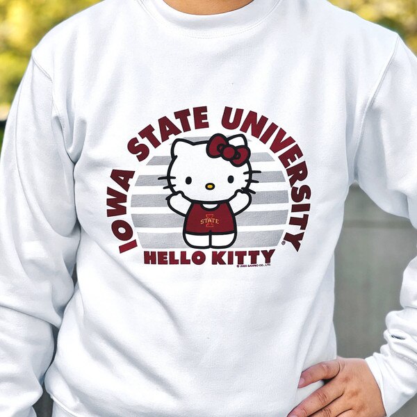 Blue 84 Hello Kitty Iowa State University White Crewneck Sweatshirt