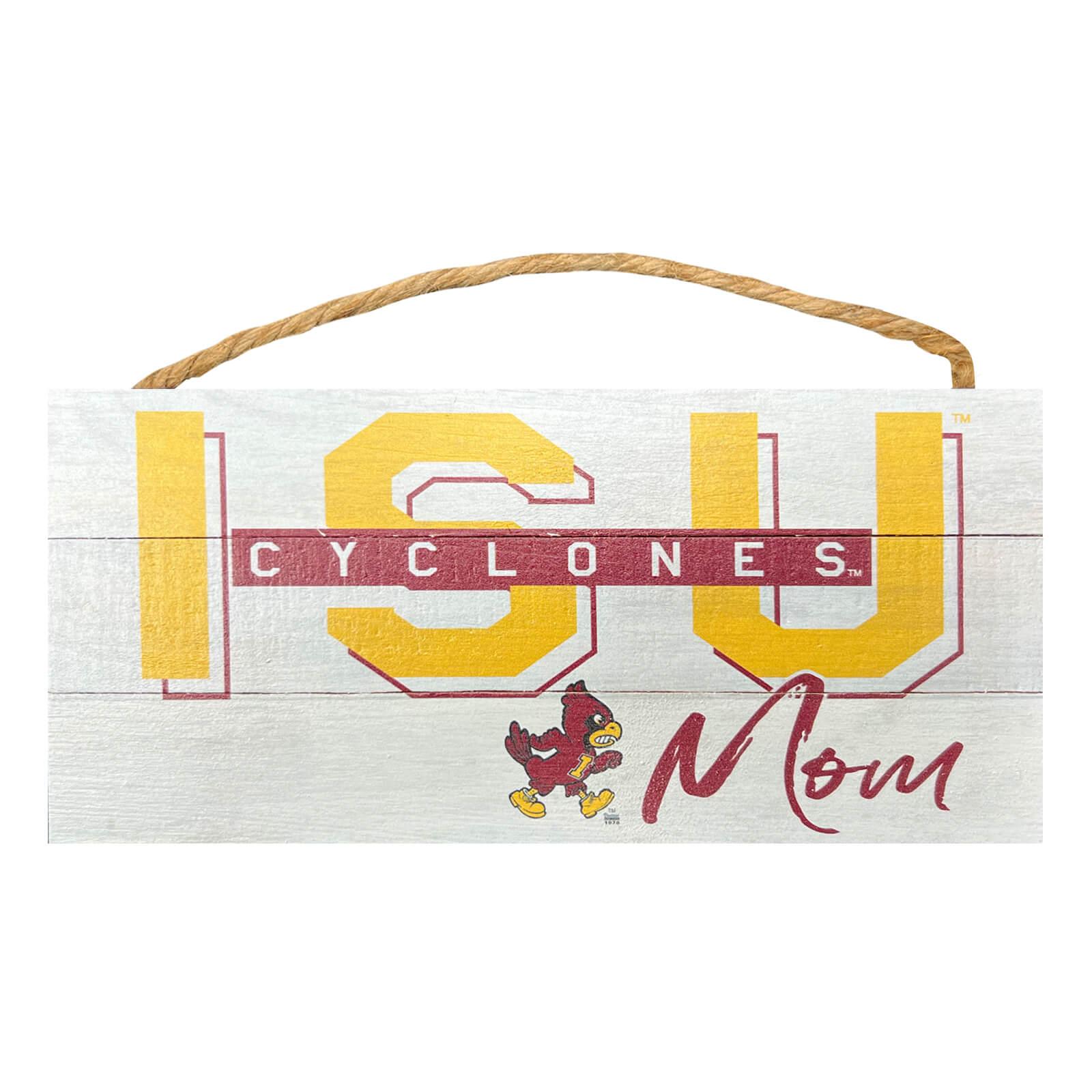 Walking Cy Mom Cardinal and Gold Wood Plank Hanging Sign | ISU Book Store