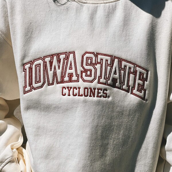 Chicka-d Women's Iowa State Cyclones Cream Varsity Mock Neck Crew